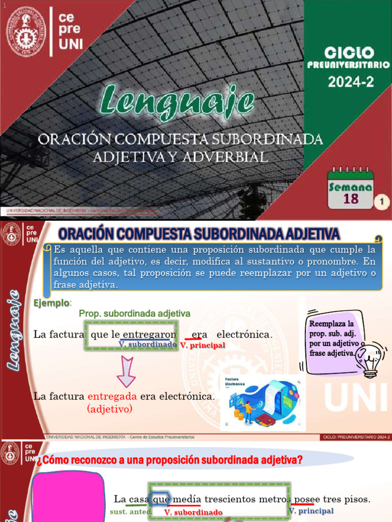 SEMANA 18 - Oración Compuesta Subordinada Adjetiva y Adverbial | PDF ...
