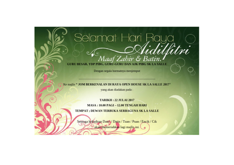 Kad Jemputan Raya Sklasalle 2017 | PDF