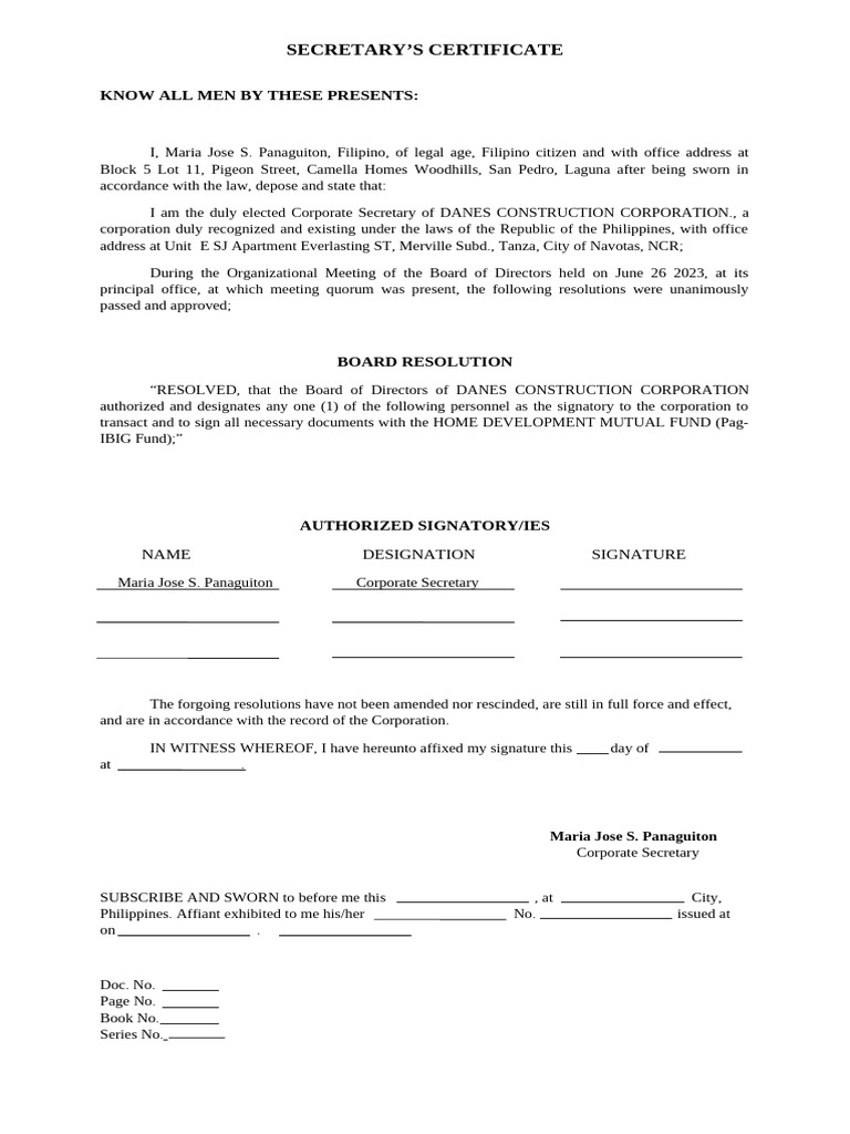 board reso and sec sert | PDF