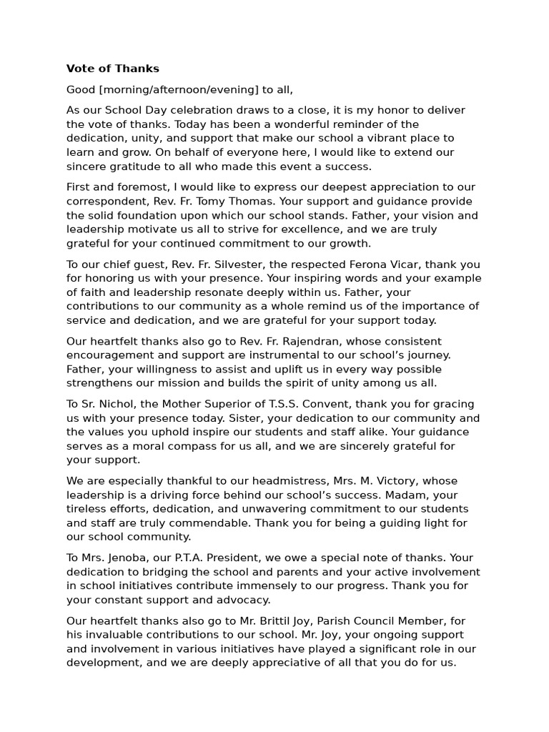 Vote of Thanks Extended | PDF