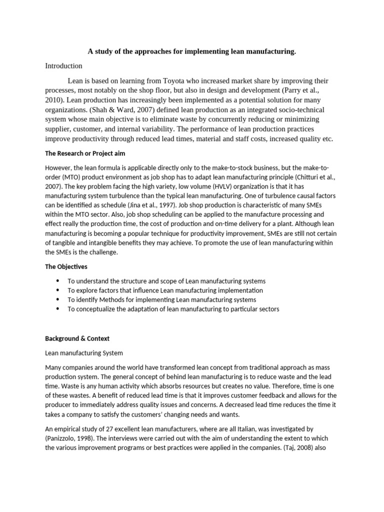 Implementing Lean Manufacturing Strategies Pdf Lean Manufacturing
