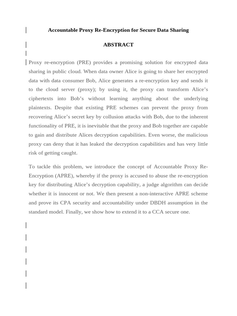 Accountable Proxy Re-Encryption for Secure Data Sharing | PDF | Encryption | Key (Cryptography)