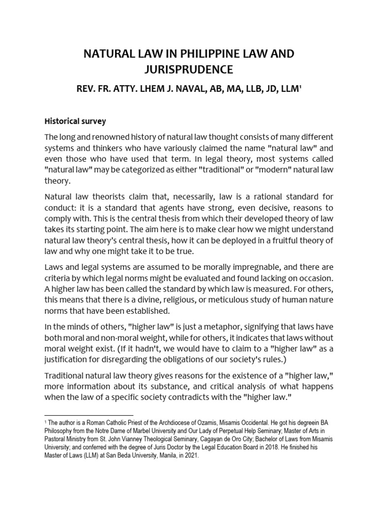 Natural Law in Philippine Law and Jurisprudence | PDF | Natural Law ...