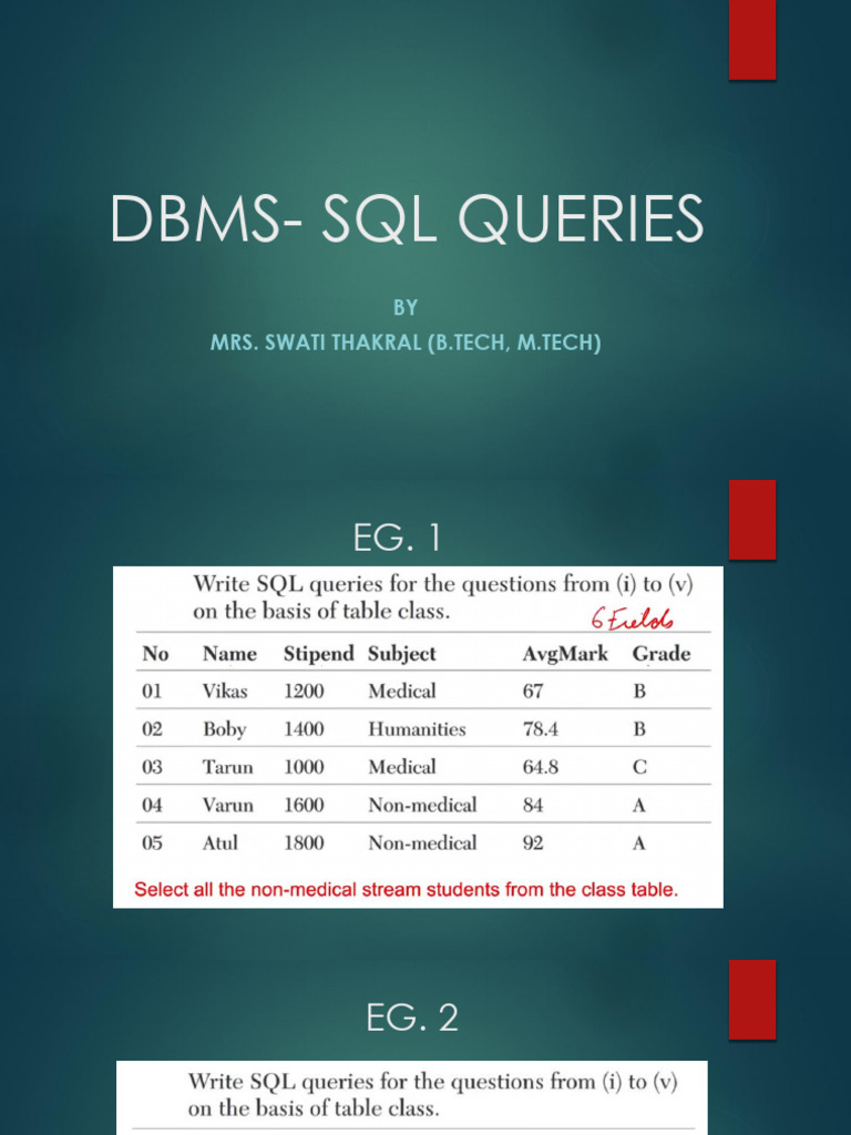 DBMS - SQL Queries | PDF