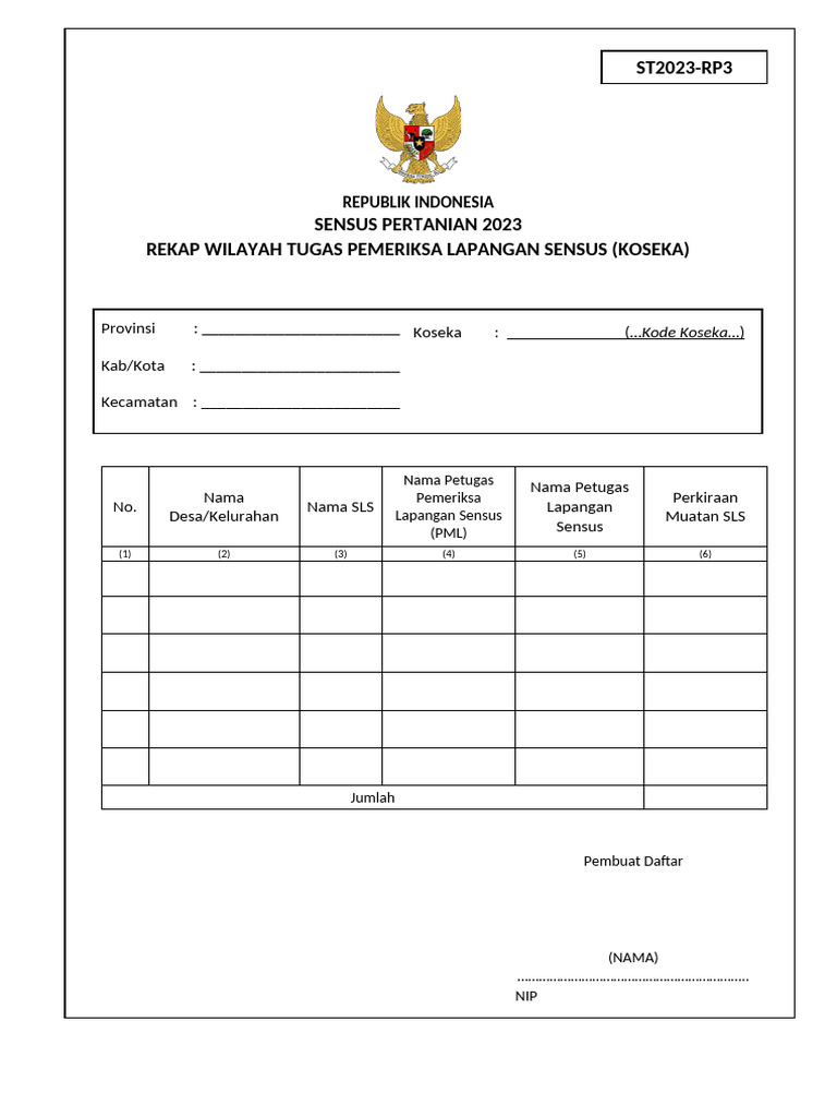 Lampiran 21. Dokumen Rekap Wilayah Tugas Pemeriksa Lapangan Sensus (Koseka) | PDF