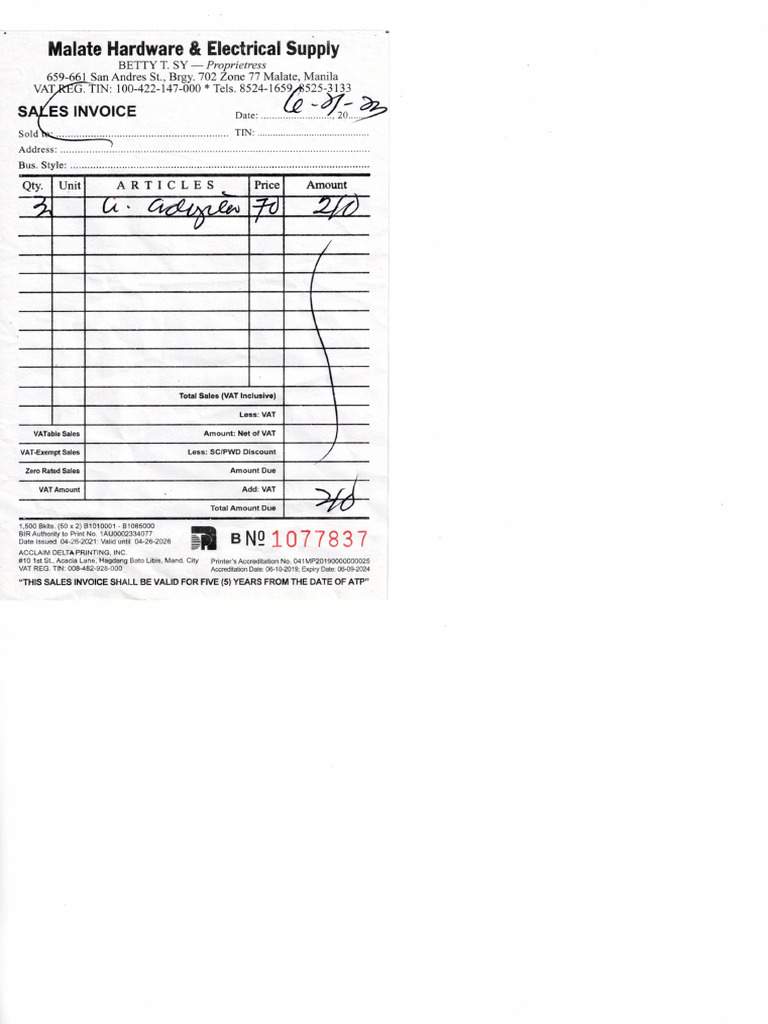 For Checking_malate Hardware Receipt | PDF