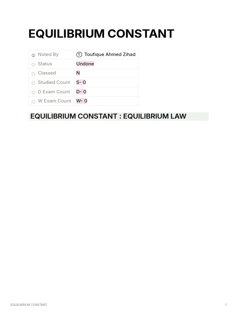 Equilibrium Constant | PDF