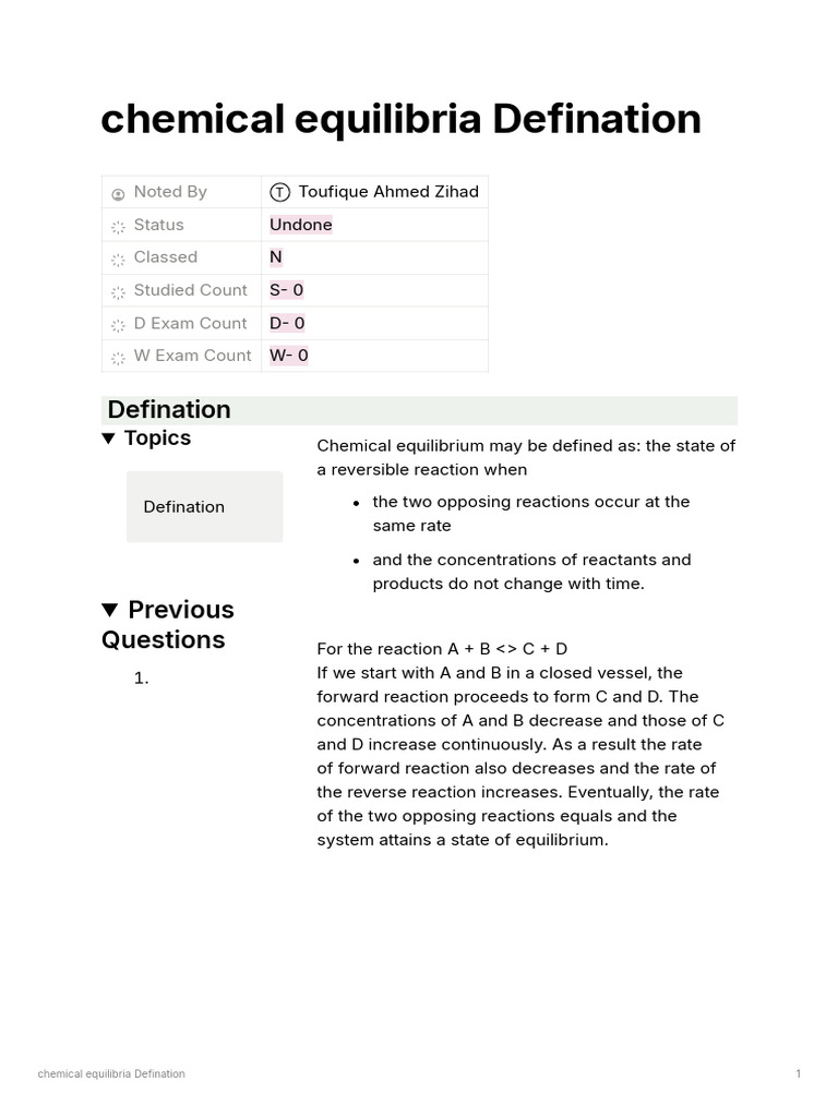 chemical_equilibria_Defination | PDF