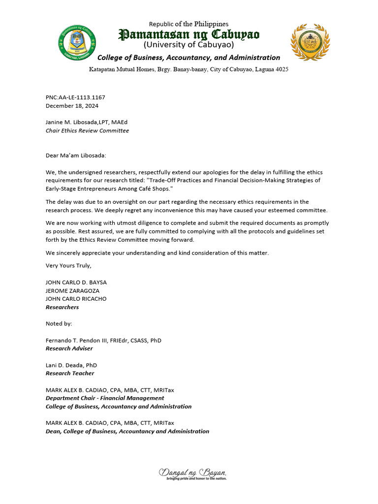 Apology for Ethics Requirement Delay | PDF