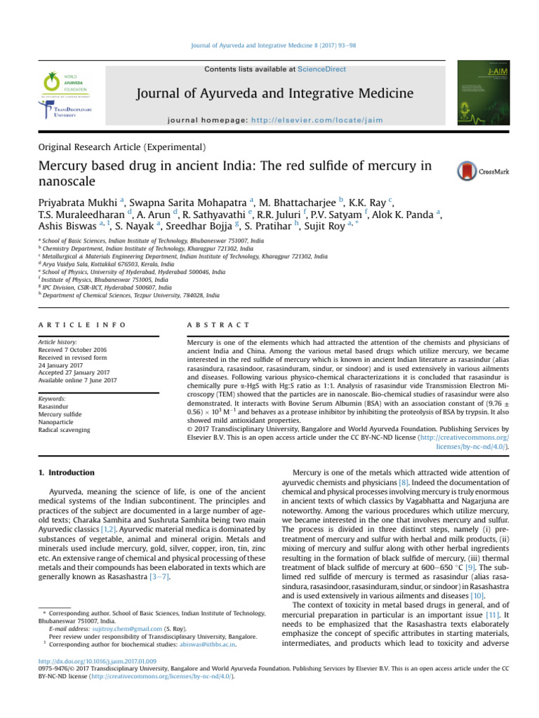 Mercury Based Drug in Ancient India - The Red Sulfide of Mercury in ...