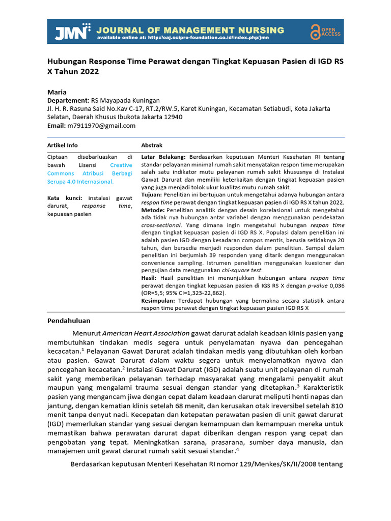 Kepuasan Pasien IGD dan Response Time | PDF