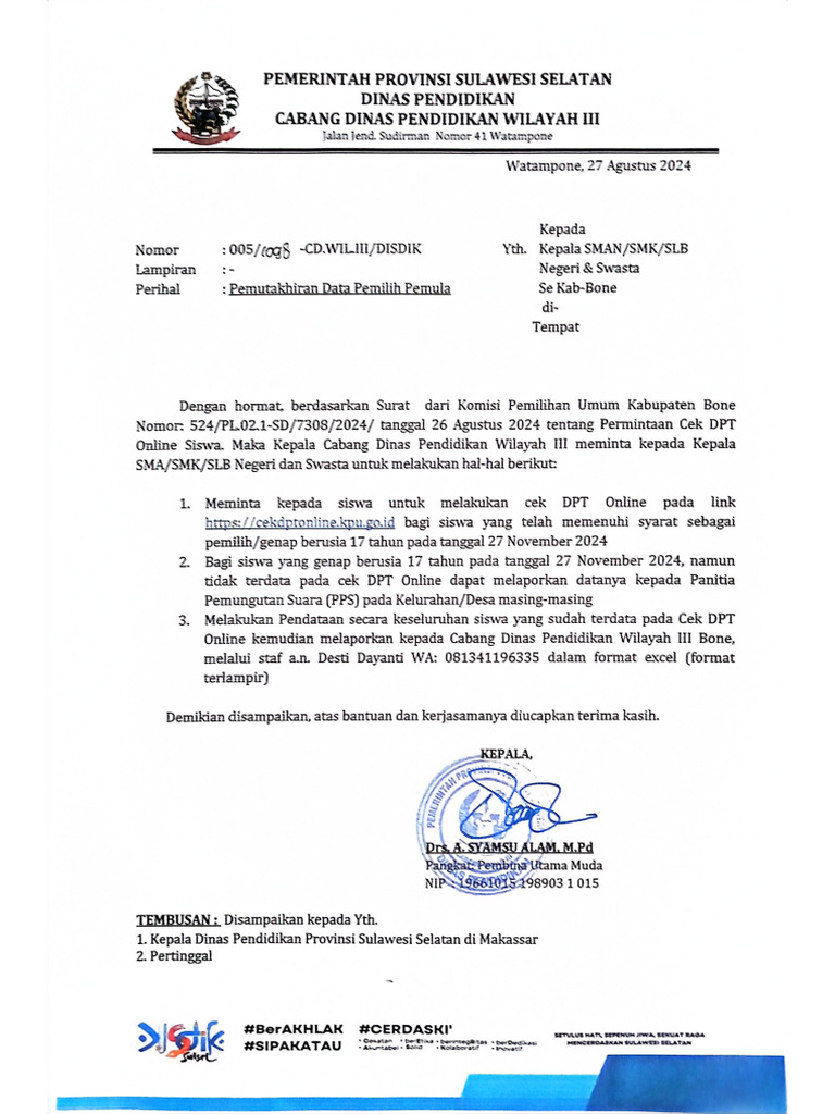 Surat Pemutakhiran Data Pemilih Pemula | PDF