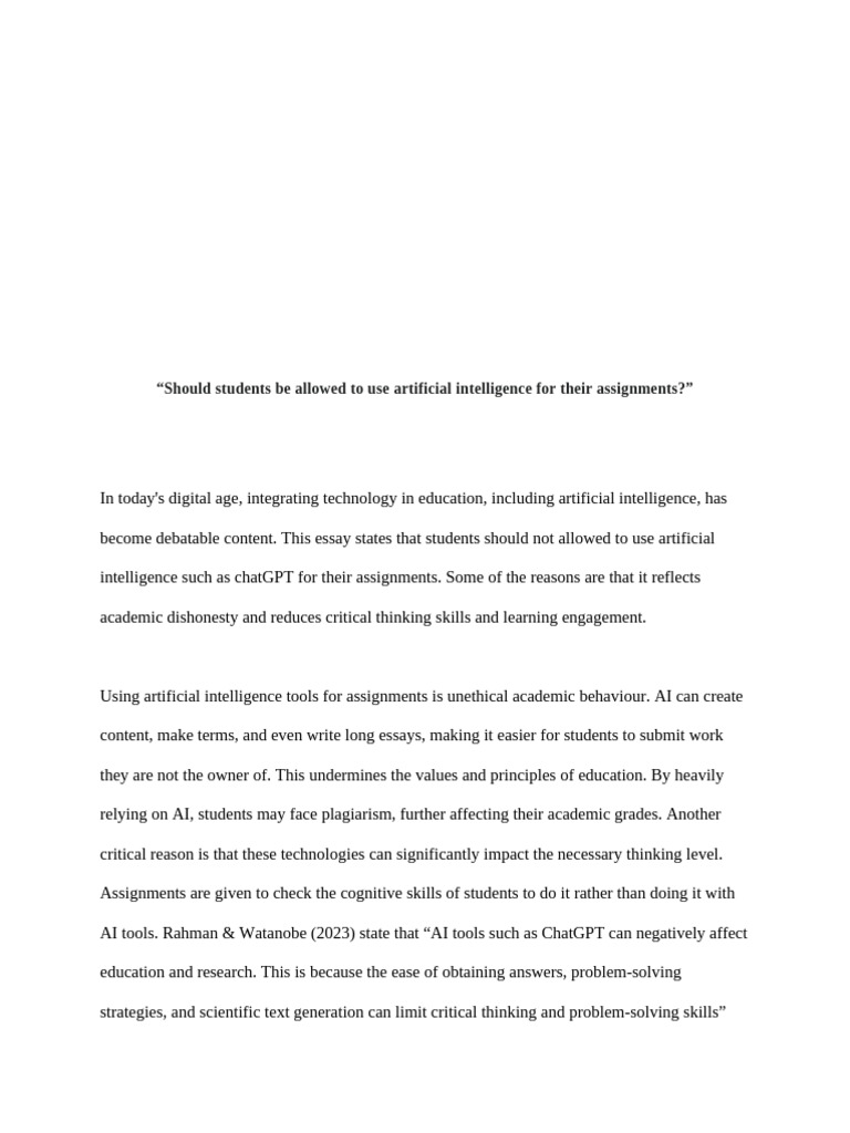 No AI in Student Assignments | PDF | Critical Thinking | Intelligence ...