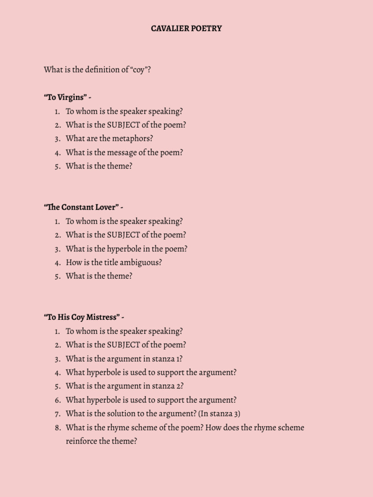 Cavalier Poetry | PDF