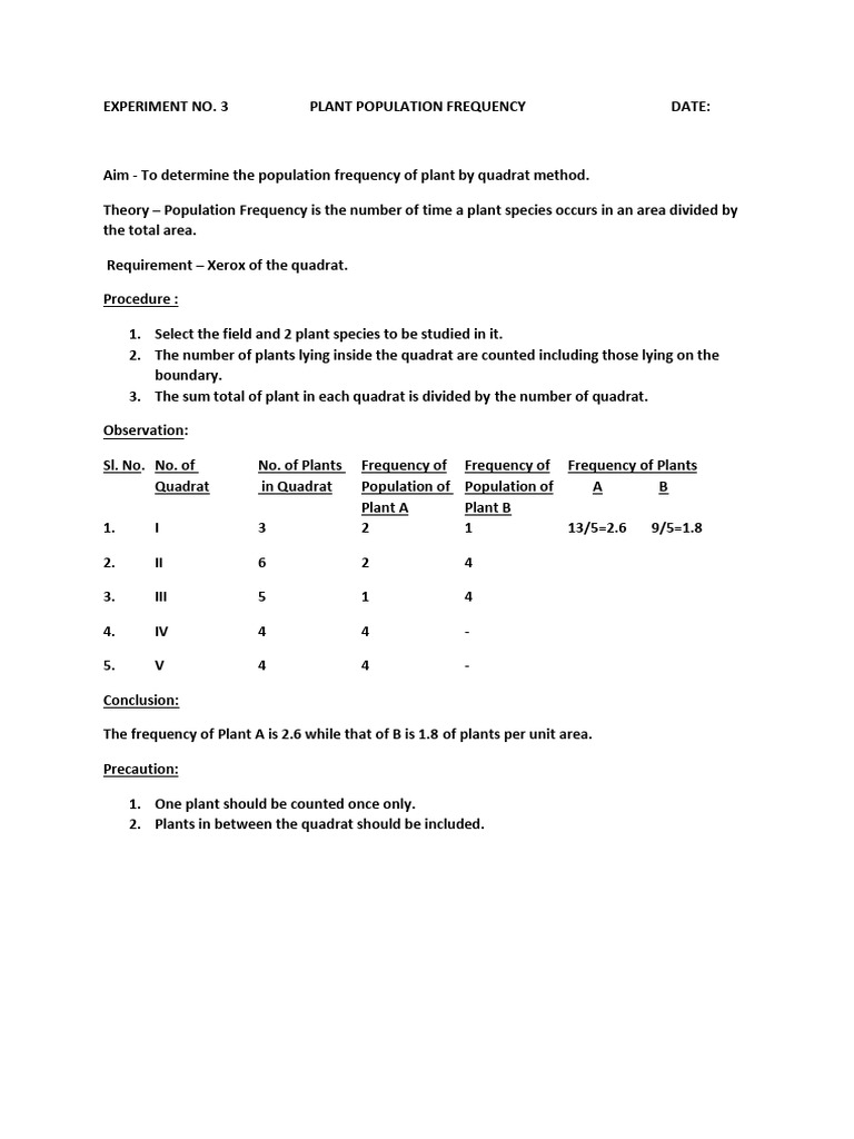 Experiment No. 3 - Plant Population Frequency | PDF