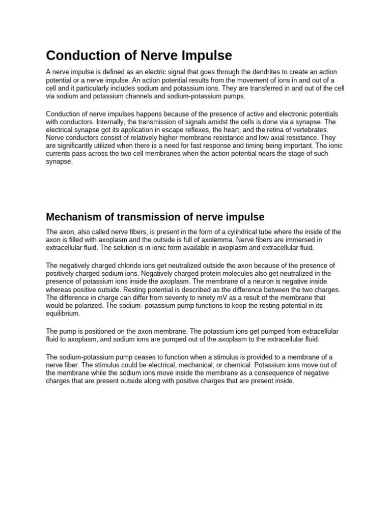 Conduction of Nerve Impulse | PDF | Action Potential | Membrane Potential