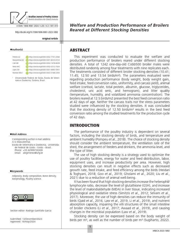 Welfare and Production Performance of Broilers Rea | PDF | Broiler ...