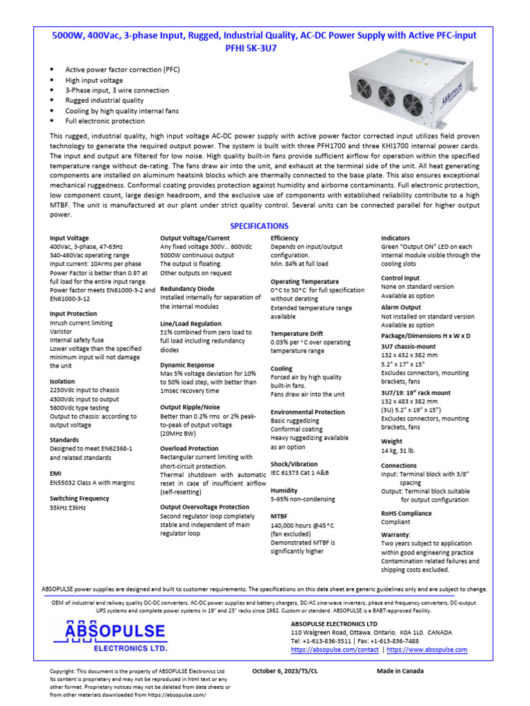 PFHI 5K 3U7 High Input Voltage AC DC Power Supply PFC 5000W | PDF | Power Supply | Electrical ...