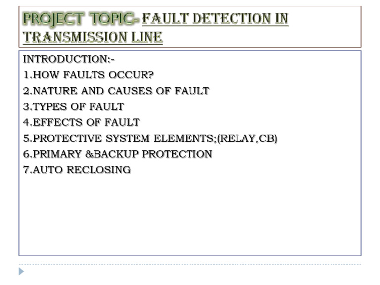 PROJECT TOPIC - Fault Detection in Transmission Line | PDF