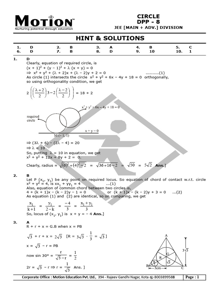 DPP-8 Circle Sol @motion Lectures | PDF | Euclidean Plane Geometry | Mathematics