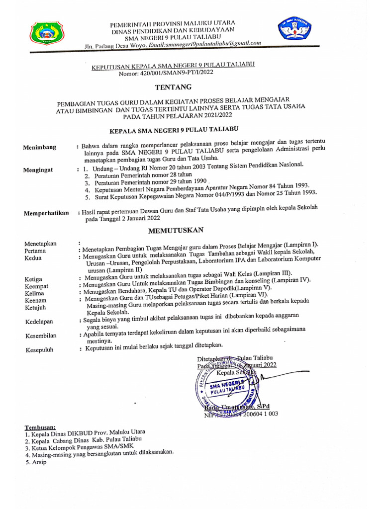 SK Pembagian Tugas | PDF