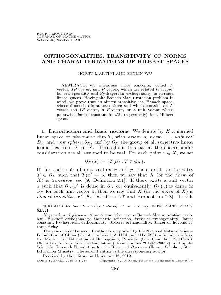 2015-Orthogonalities, Transitivity of Norms and Characterizations of Hilbert Spaces | PDF ...
