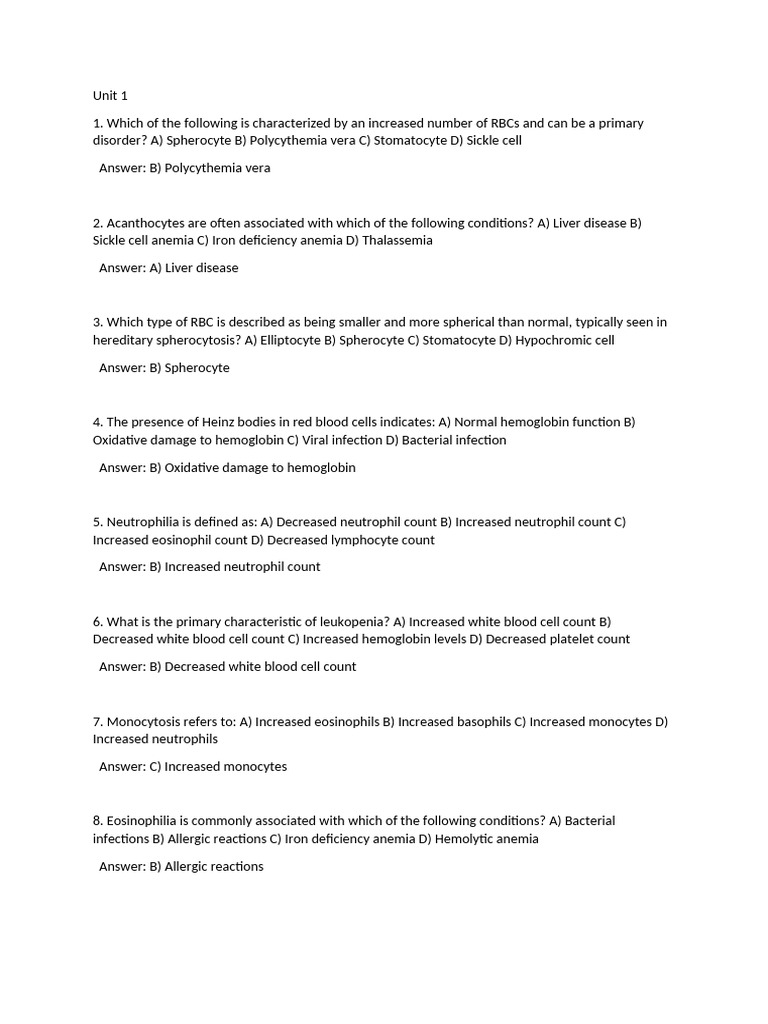 Hem Mcqs Pdf Anemia White Blood Cell