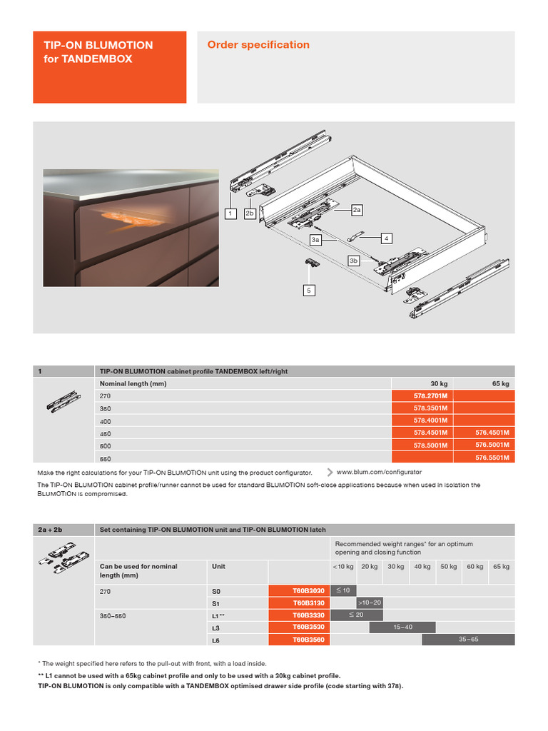 blum-tip-on-blumotion-for-tandembox-order-specification | PDF | Cabinetry