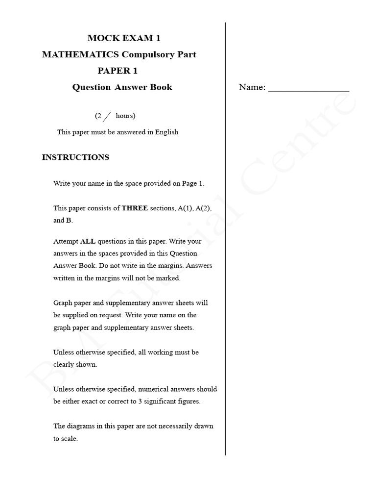 HKDSE Mockexam1 Maths p1 | PDF | Mathematics | Geometry