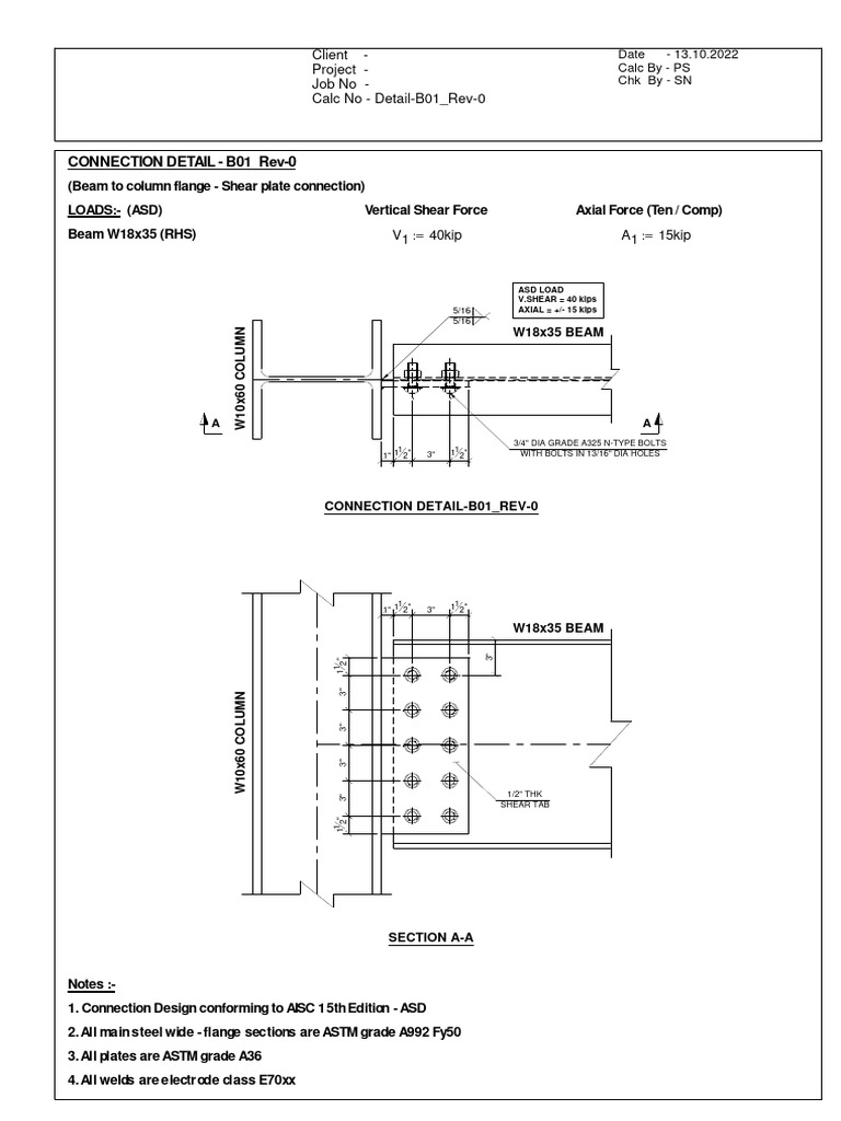 Detail-B01 (Extended Shear Plate) - A+V | PDF | Buckling | Beam (Structure)