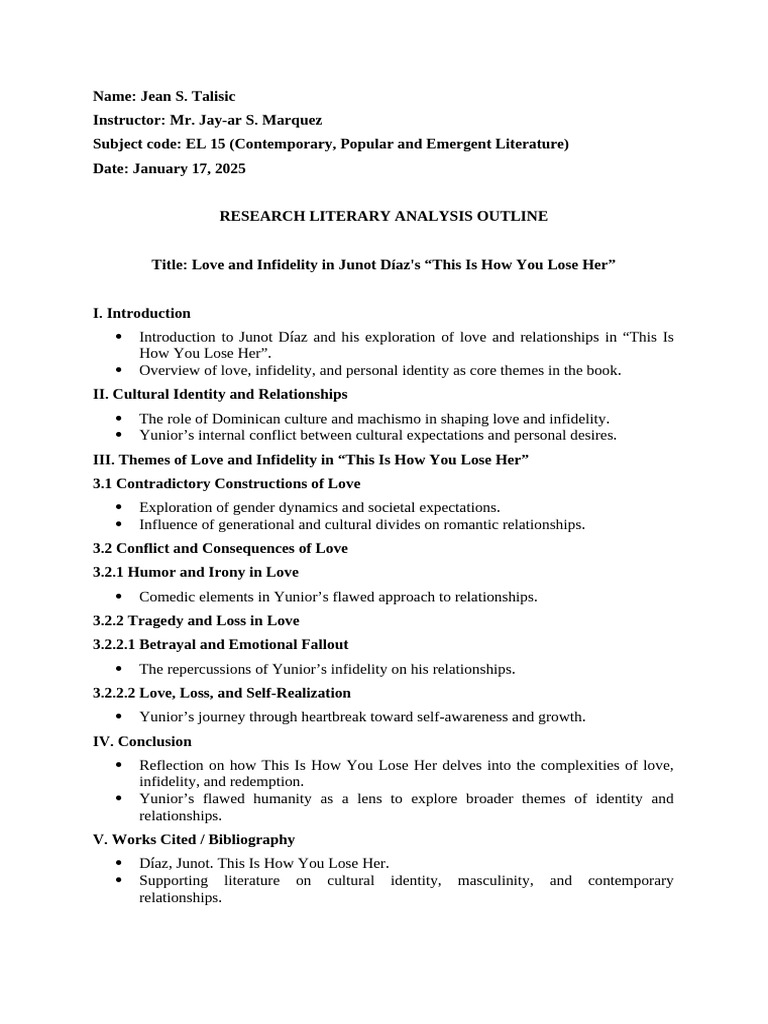 Research Literary Analysis Outline | PDF | Love | Infidelity