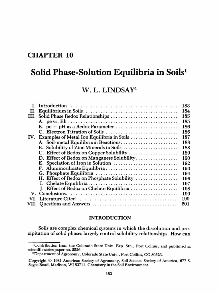 Chapter 10 Solid Phase-Solution Equilibria in Soils (2) | PDF | Chelation | Soil