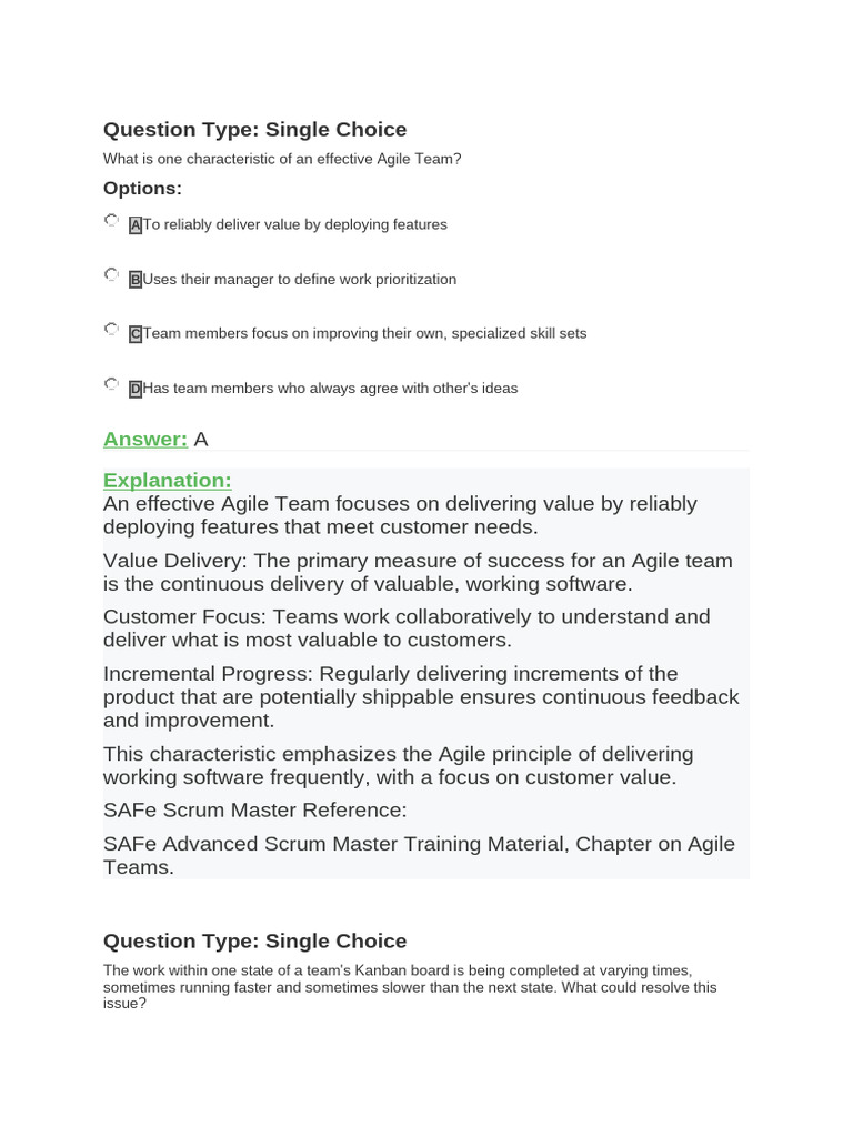 Safe Scrum Master Questions P2 | PDF | Agile Software Development ...