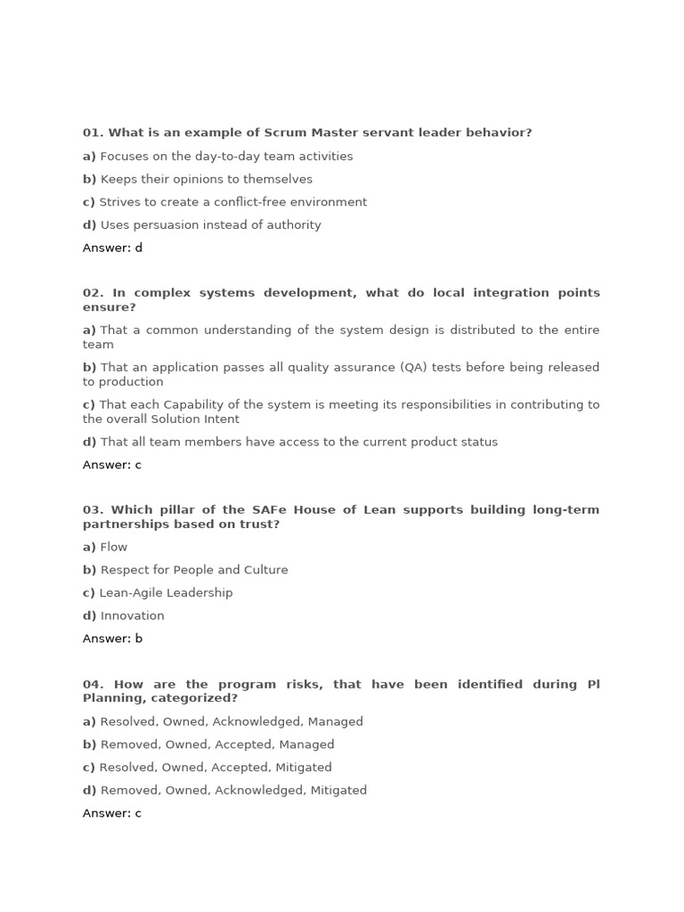 Safe Scrum Master Questions P3 | PDF | Scrum (Software Development ...