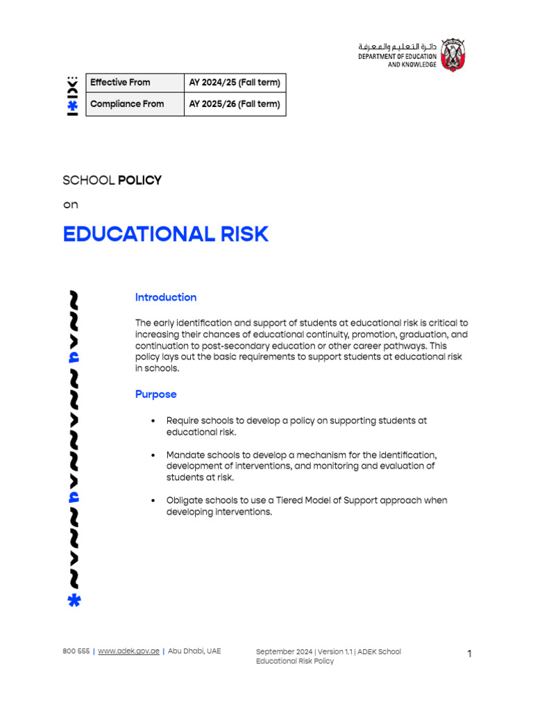 ADEK S Educational Risk Policy en | PDF | Risk | Policy