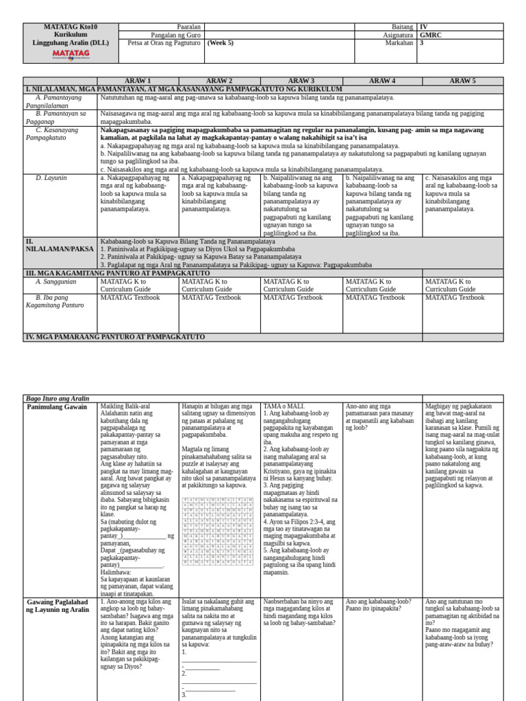 Q3-GMRC 4 Week 5-DLL | PDF