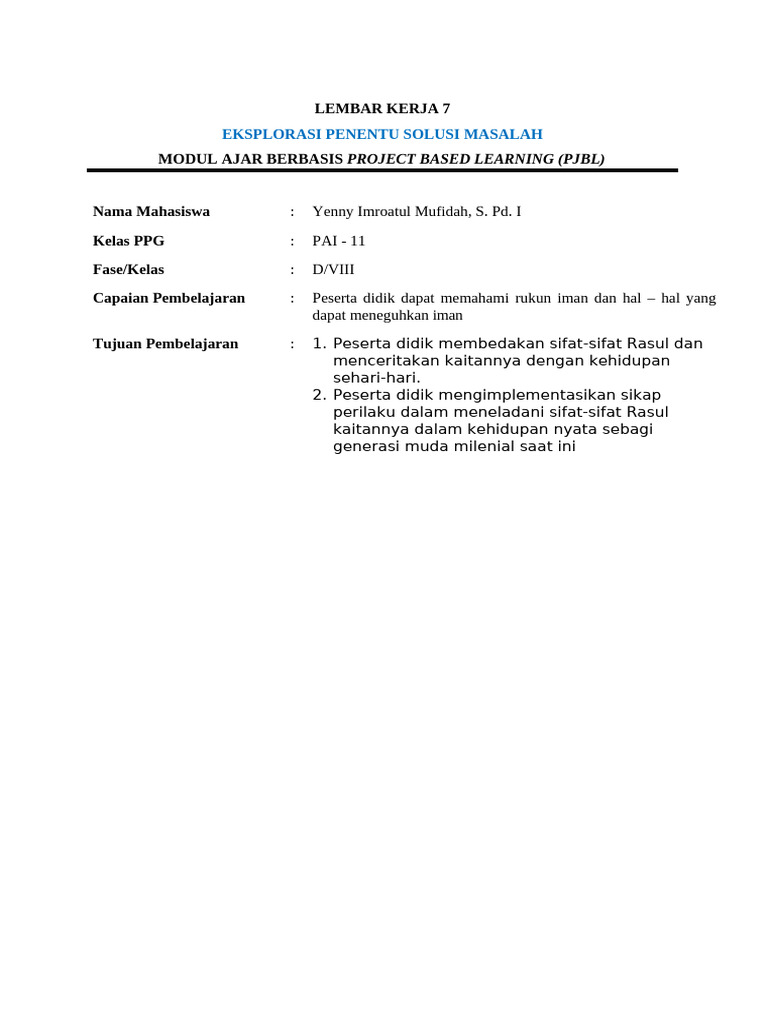 LK 7 - Penyusunan Modul Ajar PJBL (K2) (Repaired) | PDF