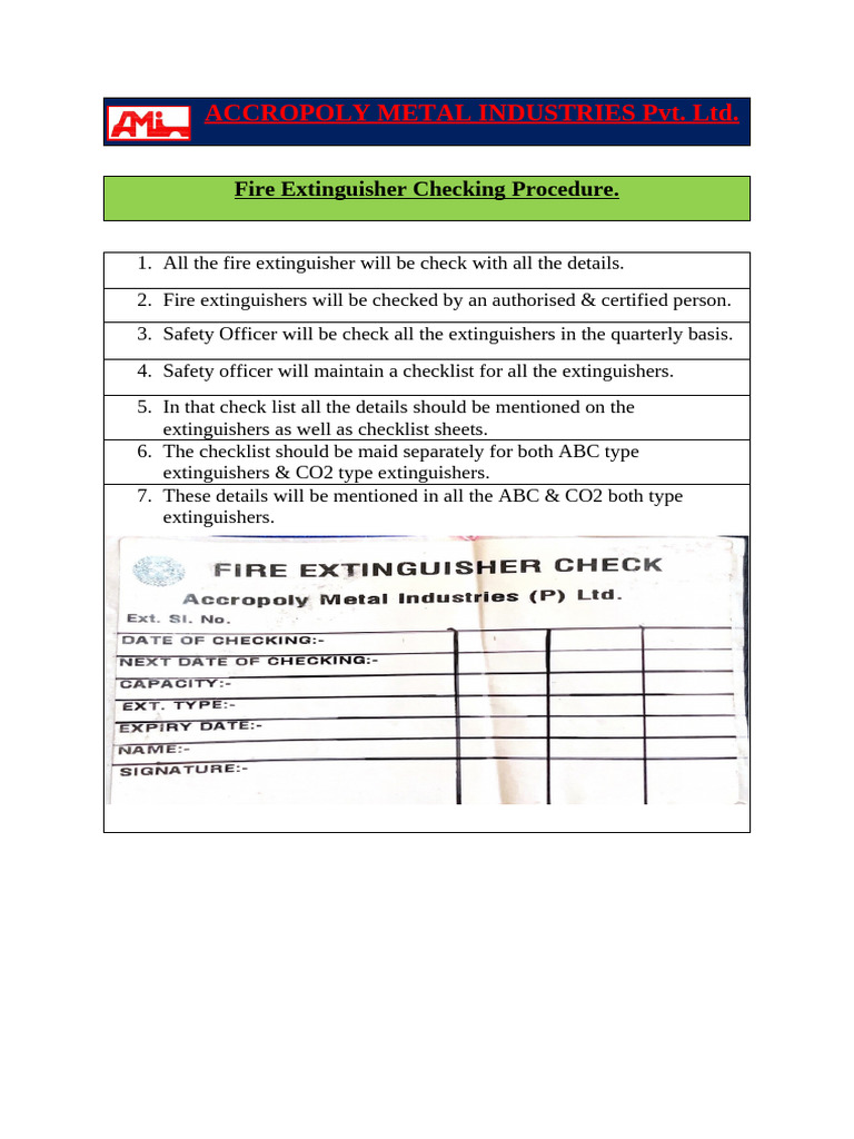 Procedure of FIRE Extinguisher checking | PDF