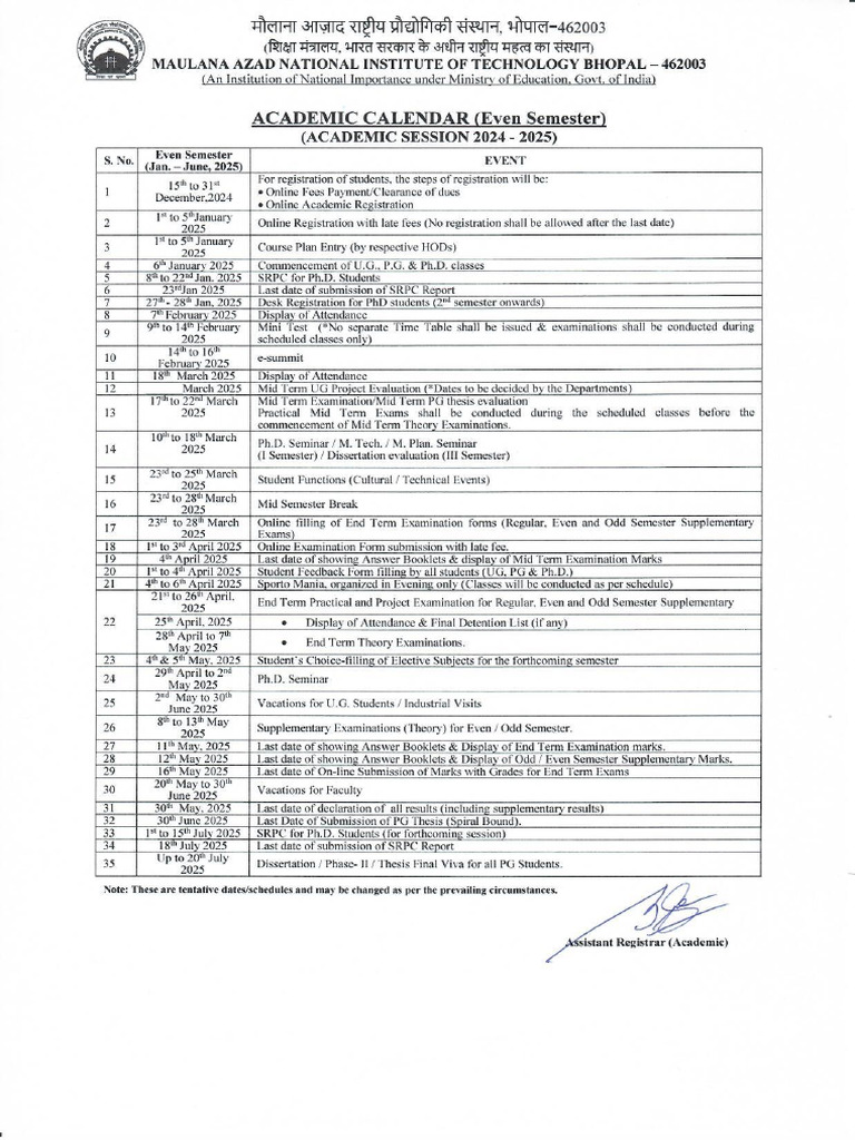 Approved Academic Calendar Session 2024 - 25 Odd - Even Semester-1-2-2 ...