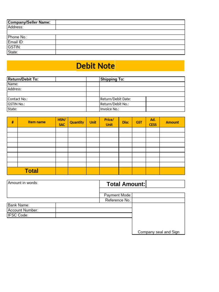 Business Debit Note Template | PDF