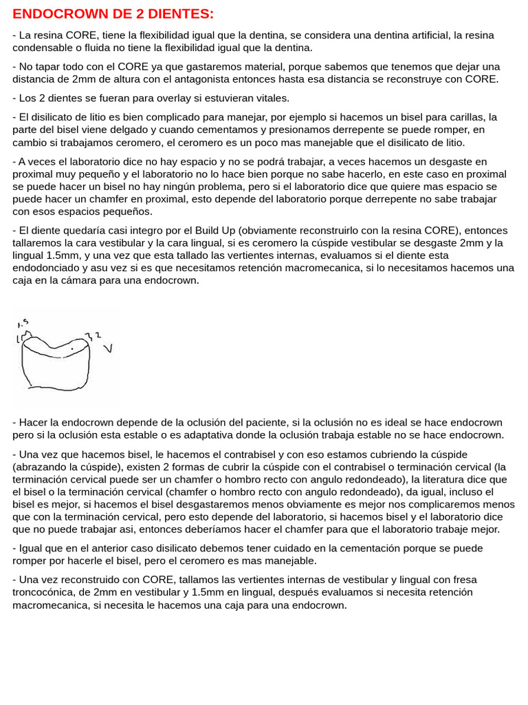 Endocrown de 2 Dientes: Procedimiento y Materiales | PDF