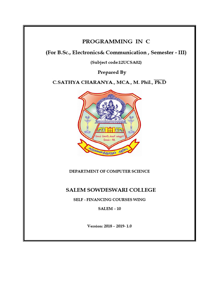 Ii Bsc Eciiisem Programming In C Pdf Integer Computer Science Pointer Computer