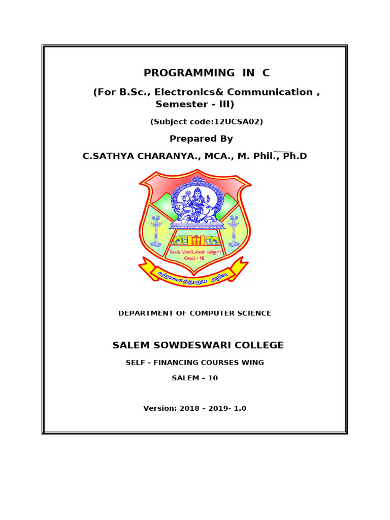 Ii Bsc Eciii Sem Programming In C Pdf Integer Computer Science Pointer Computer