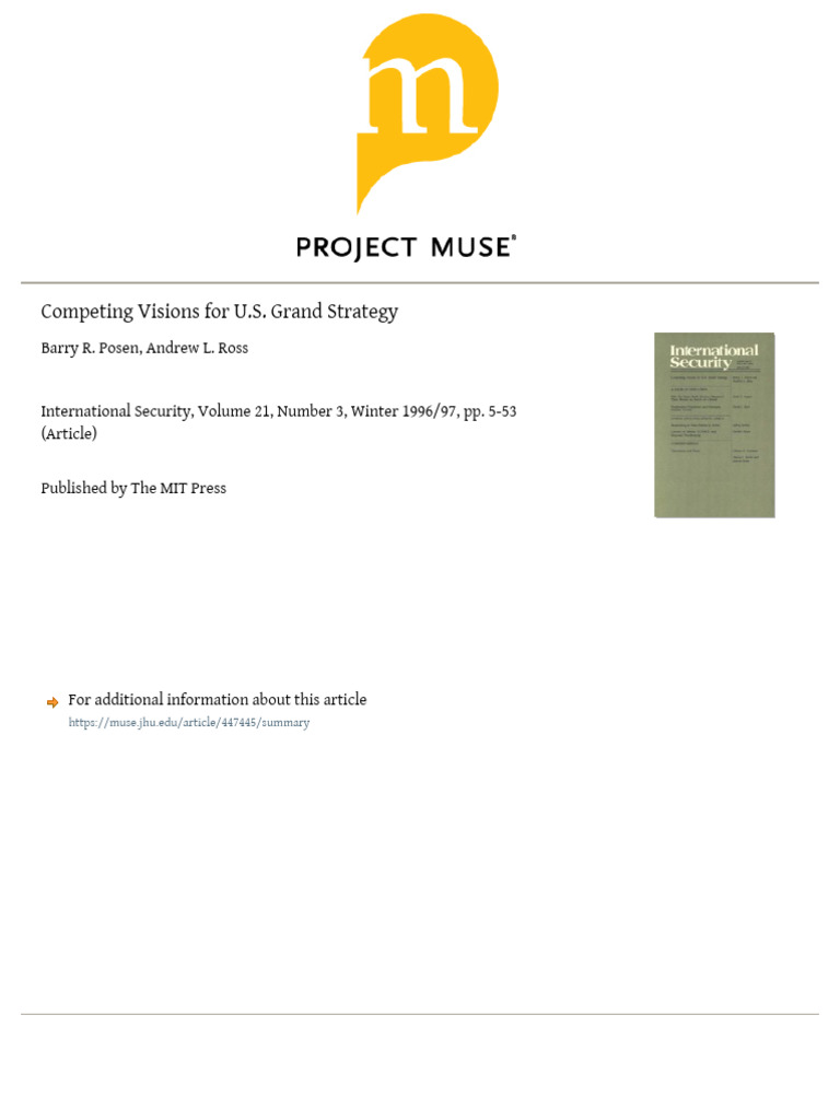 Posen and Ross 1997 - Competing Visions For U.S. Grand Strategy | PDF ...