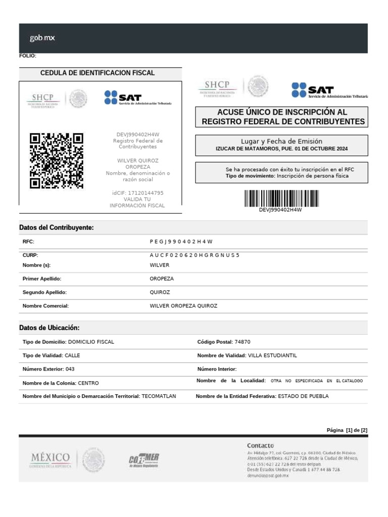Registro RFC - WILVER | PDF | Gobierno