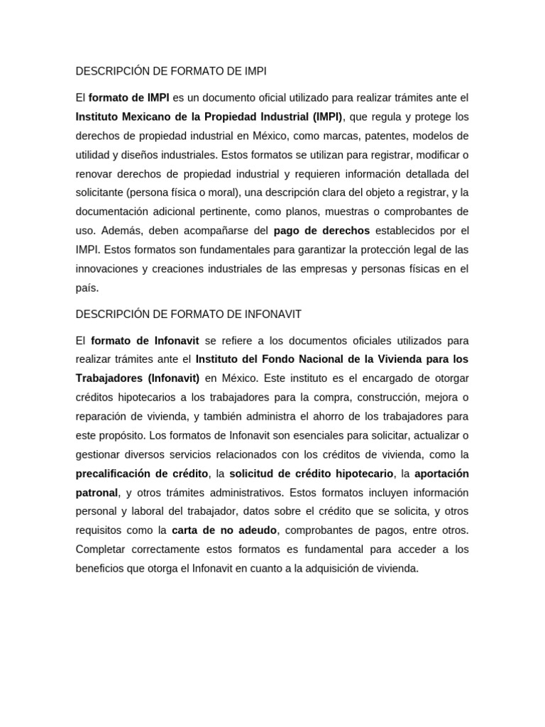 DESCRIPCIÓN DE FORMATO DE IMPI | PDF