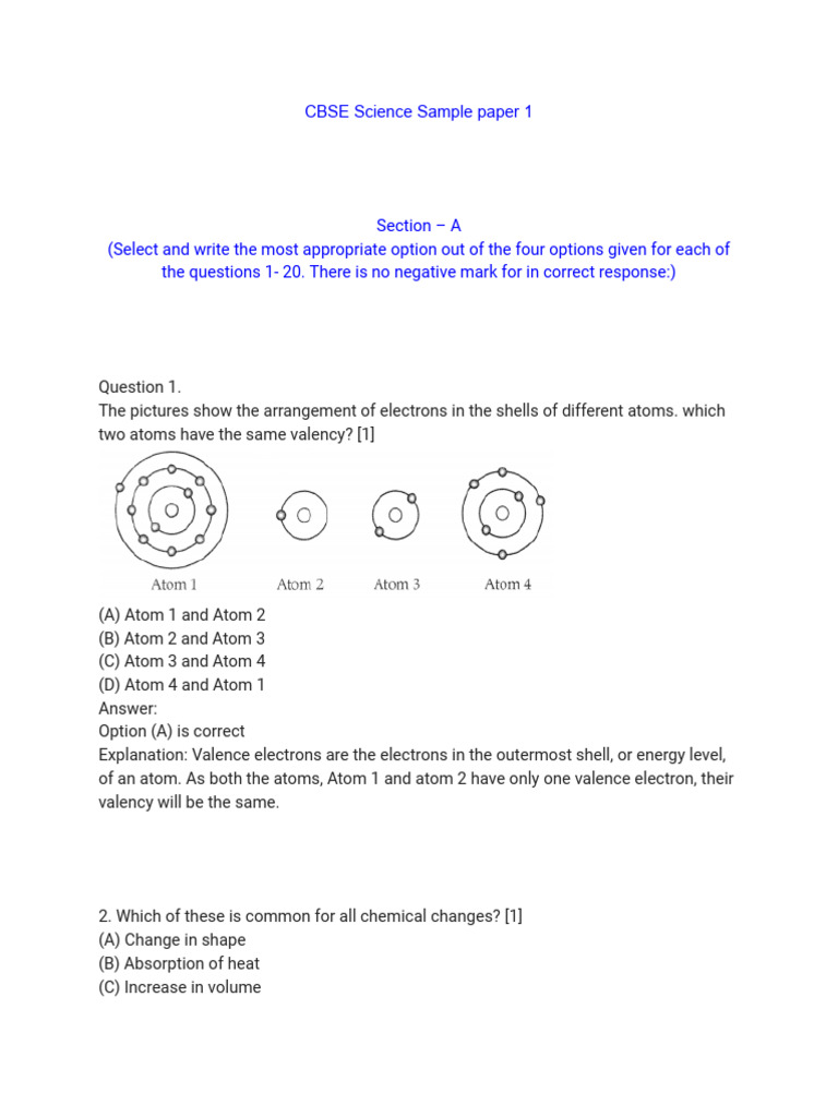 CBSE 2026 Science Sample Paper Insights | PDF | Force | Atoms