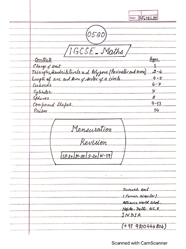 Ig 0580 Mensuration Revision | PDF