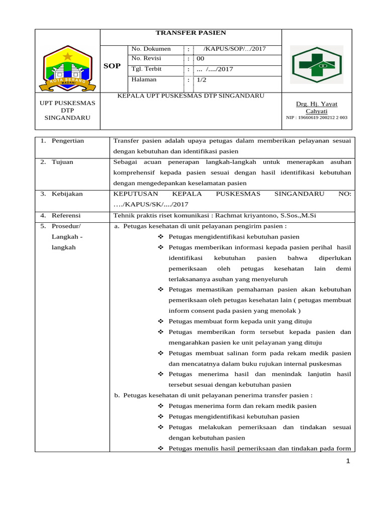 sop transfer pasien | PDF