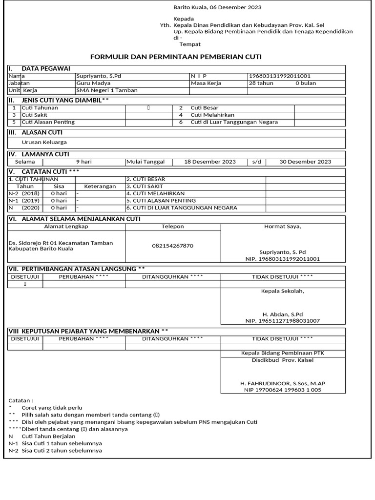 Formulir Cuti Ptk-2023 | PDF